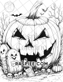 Spooky Pumpkin Halloween Adult Coloring Pages Printable PDF Instant Do ...