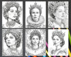 100 Elizabethan British Royal Portraits Grayscale Adult Coloring Pages ...