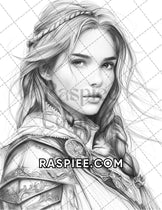 60 Fantasy Beauties Grayscale Adult Coloring Pages Printable PDF Insta ...