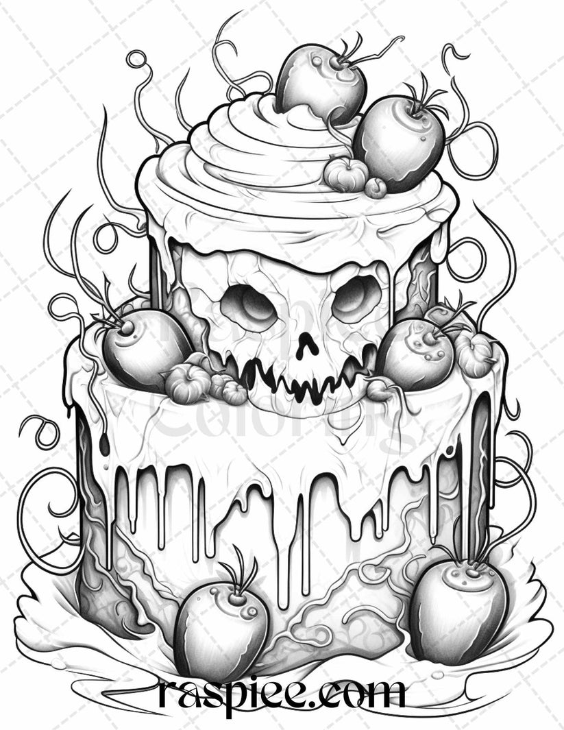 68 Halloween Spooky Desserts Grayscale Coloring Pages Printable for Ad
