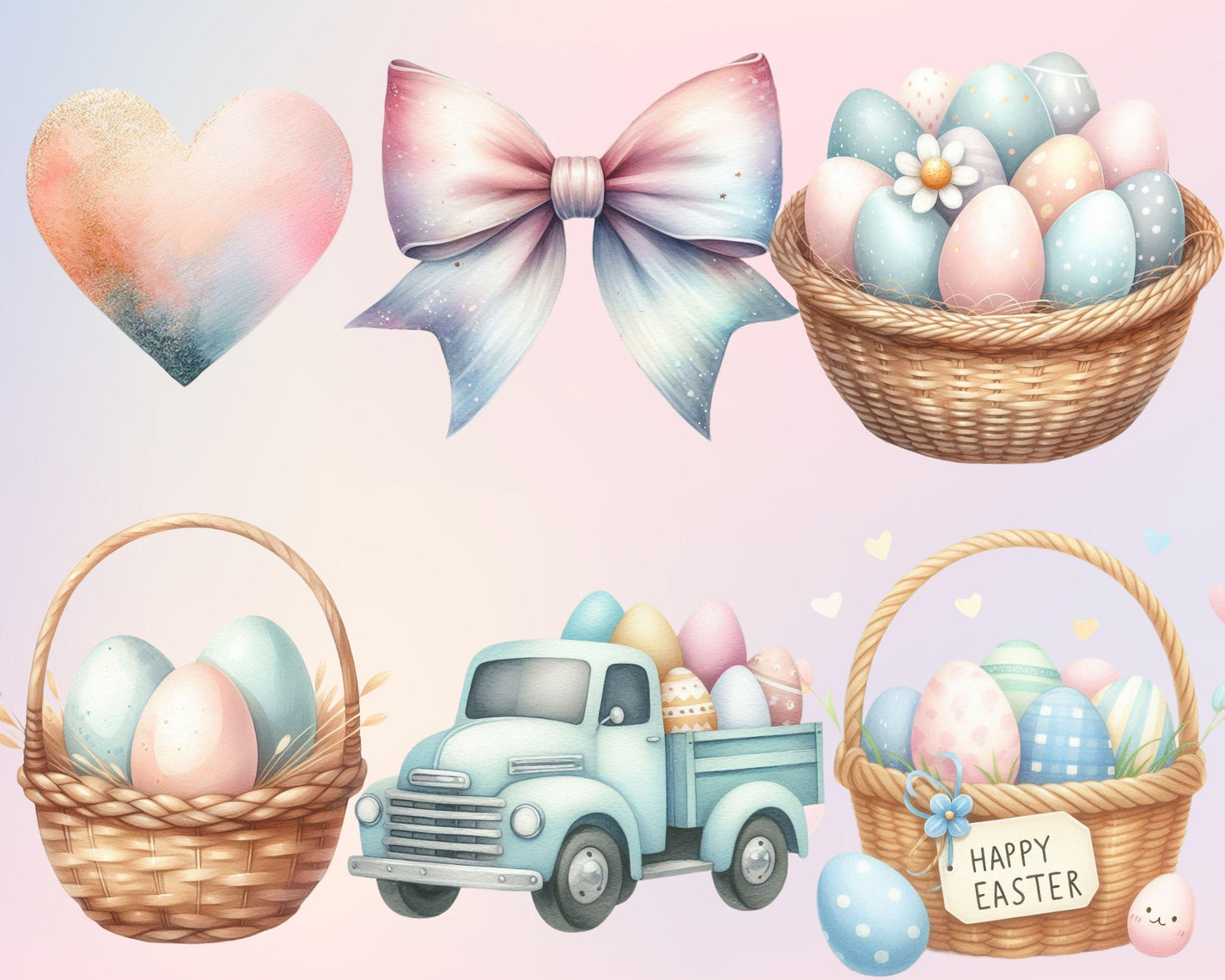 Charming Pastel Easter Clipart Bundle, 34 PNG High-Res Files for Comme ...