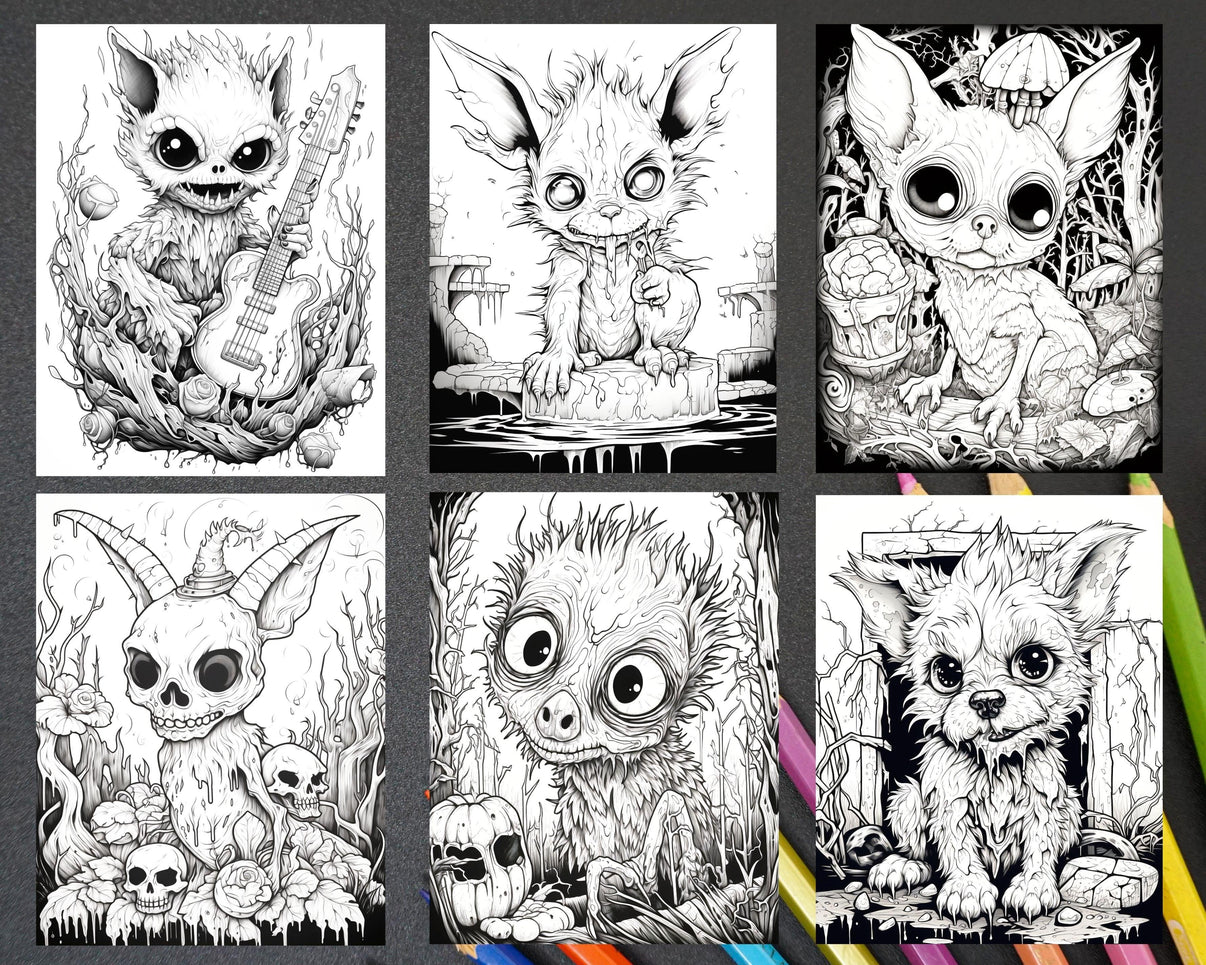 50 Halloween Scary Animals Grayscale Coloring Pages Printable for Adul