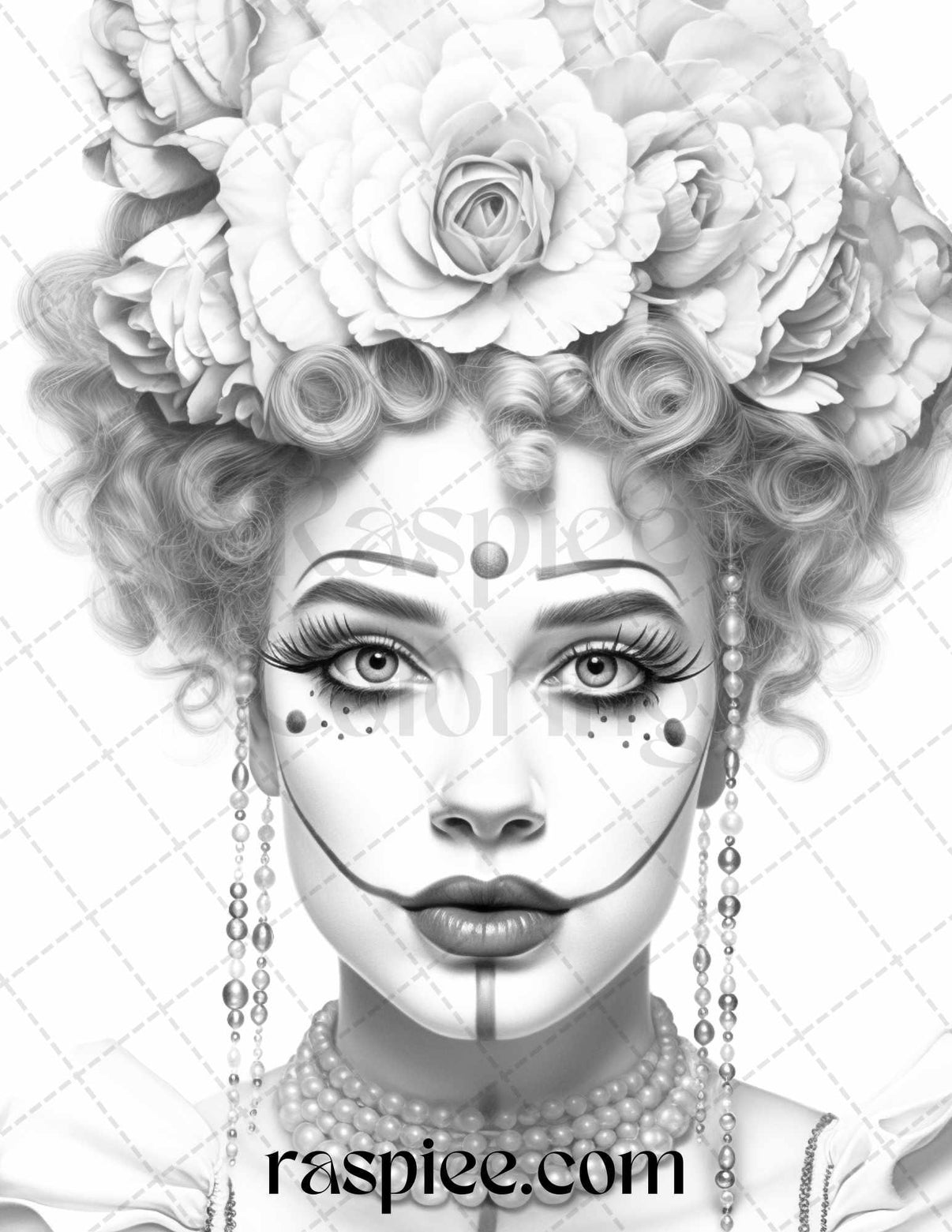 42 Beautiful Clown Girls Grayscale Coloring Pages Printable for Adults