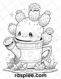 60 Cute Cactus Adventure Grayscale Coloring Pages for Adults, Printabl ...