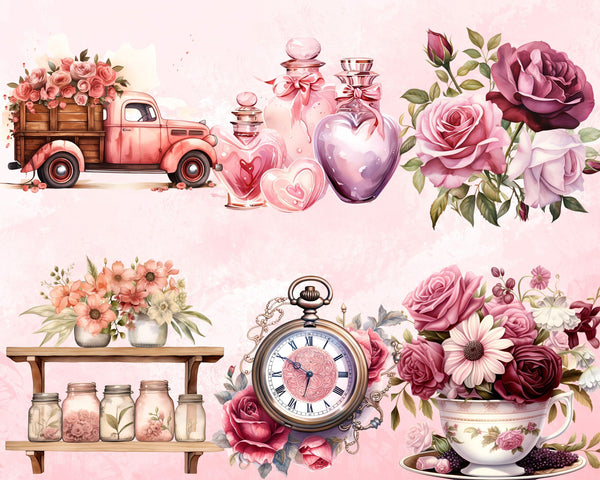 Happy Valentine's Day Clipart Bundle, 80 PNG High-Res Files for Commer ...