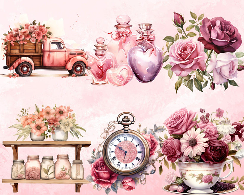 Happy Valentine's Day Clipart Bundle, 80 PNG High-Res Files for Commer ...