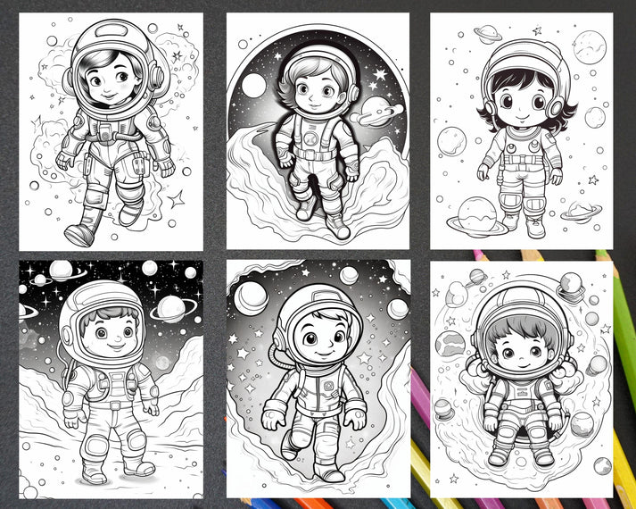 50 Cute Astronaut Adventures Coloring Pages Printable for Kids, PDF Fi