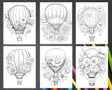 42 Flower Hot Air Balloons Grayscale Coloring Pages Printable for Adul ...