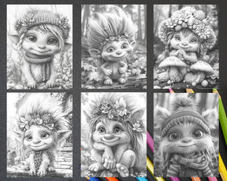 65 Fantasy Little Trolls Grayscale Adult Coloring Pages Printable PDF ...