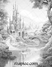 40 Fantasy Landscapes Grayscale Coloring Pages Printable for Adults, P ...