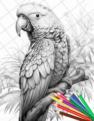 31 Tropical Birds Coloring Book for Adults, Grayscale Coloring Page, P ...
