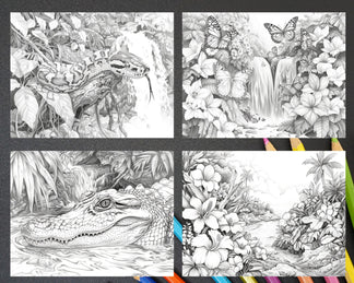 65 Rainforest Waterfall Grayscale Adult Coloring Pages, Printable PDF ...