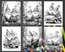 40 Fall Gnomes Grayscale Coloring Pages Printable for Adults Kids, PDF ...