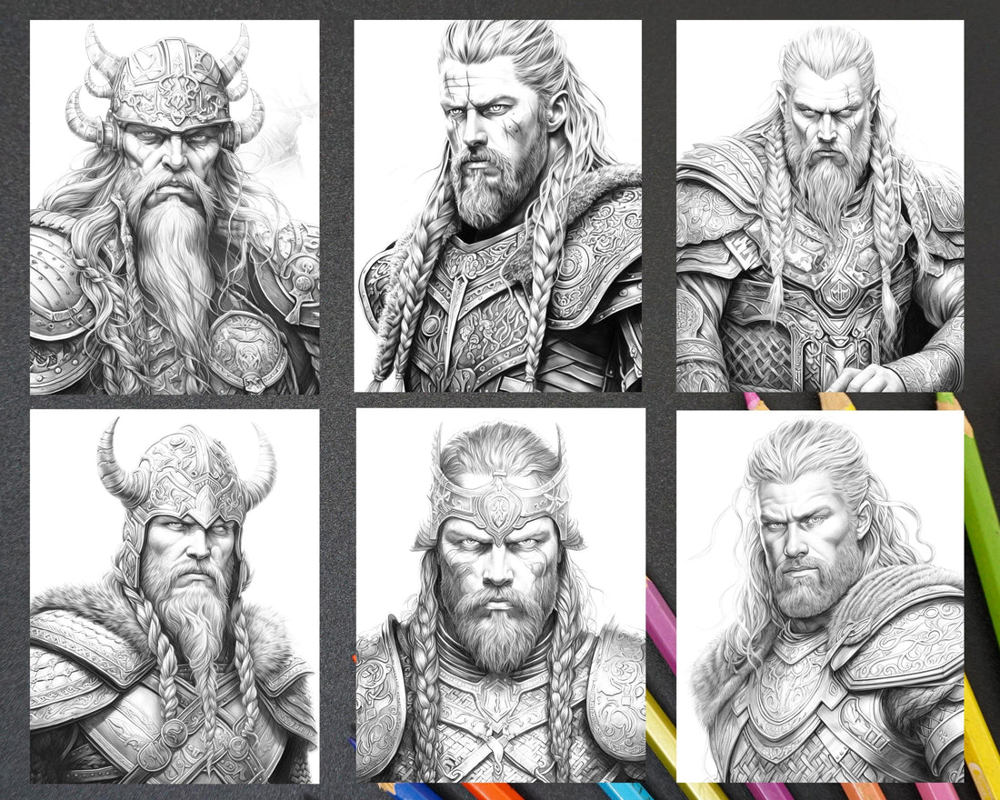55 Viking Warriors Portrait Grayscale Coloring Pages Printable for Adu