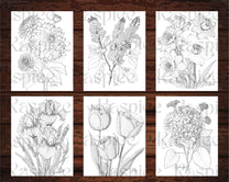 30 Botanical Flowers Printable Coloring Pages for Adults, Floral Grays ...