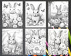 40 Easter Bunny Grayscale Adult Coloring Pages, Printable PDF Instant ...