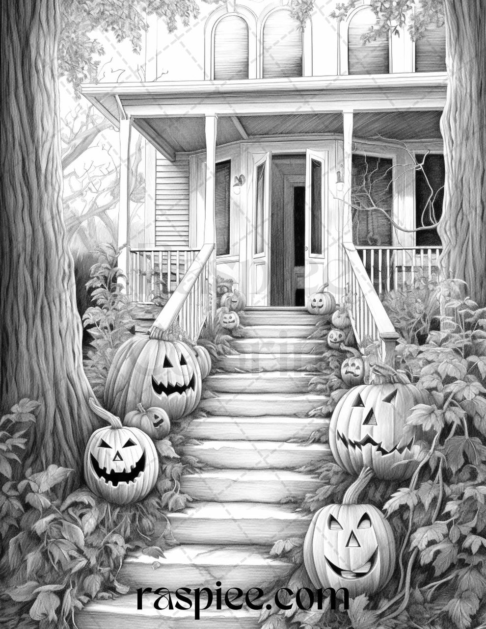 Spooky Halloween Home Decor: 40 Printable Grayscale Coloring Pages for