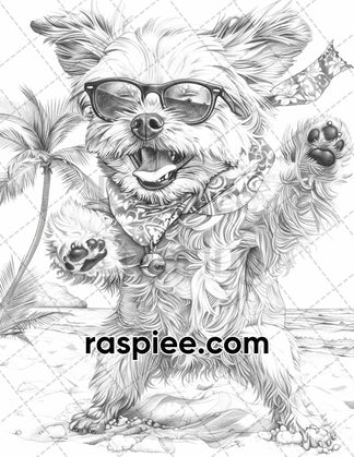 90 Summer Dogs Grayscale Adult Coloring Pages, Printable PDF Instant D ...