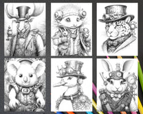 45 Steampunk Animals Grayscale Coloring Pages Printable for Adults Vol ...