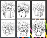 40 Flower Gift Box Grayscale Coloring Pages Printable for Adults Kids ...