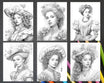 40 Baroque Women Portrait Grayscale Adult Coloring Pages Printable, PD ...