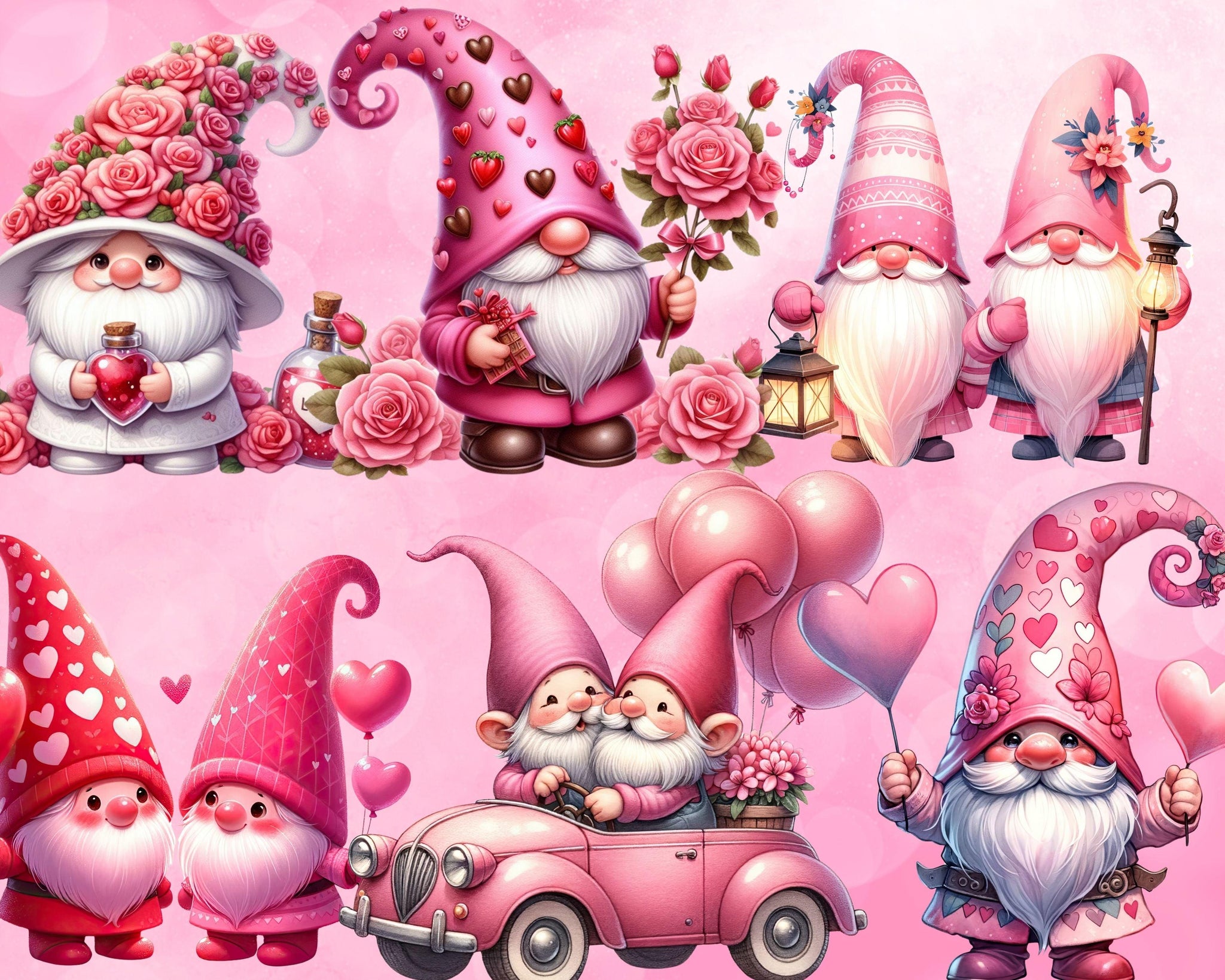 Adorable Valentine Gnomes Clip Art Bundle, 39 PNG High-Res Files for C ...