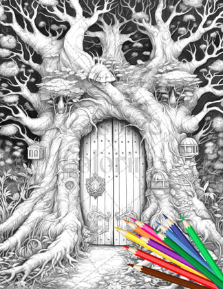 40 Magical Forest Gates Grayscale Coloring Pages Printable for Adults ...