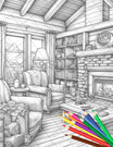 Cozy Cabin Interior Grayscale Coloring Pages Printable for Adults, PDF ...