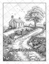 101 Relaxing Landscapes Grayscale Adult Coloring Pages Printable PDF I ...