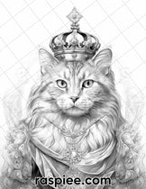 50 Royal King Cat Grayscale Coloring Pages for Adults, Printable PDF I ...