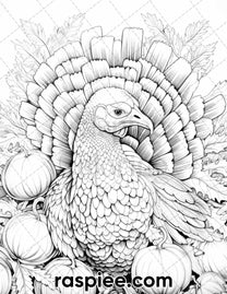 40 Happy Thanksgiving Grayscale Coloring Pages for Adults, Printable P ...