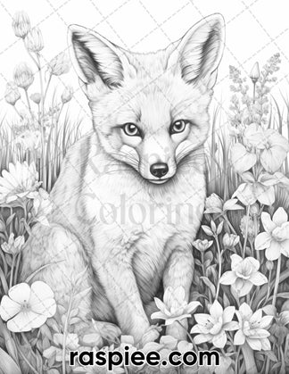 55 Enchanting Spring Animals Grayscale Adult Coloring Pages, Printable ...