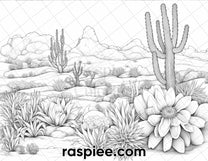 60 Desert Blooms Landscapes Grayscale Adult Coloring Pages, Printable ...