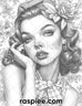 50 Vintage Spring Pin Up Girls Grayscale Adult Coloring Pages, Printab ...