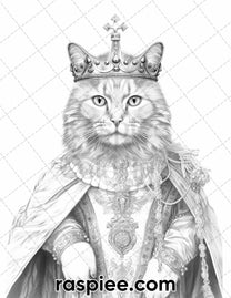 50 Royal King Cat Grayscale Coloring Pages for Adults, Printable PDF I ...