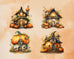 44 PNG Watercolor Pumpkin Fairy House Clipart, Autumn Halloween Illust ...