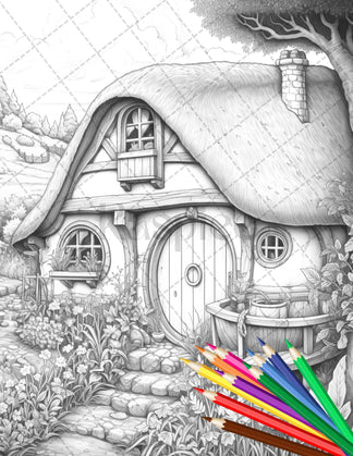 43 Enchanted Hobbiton Houses Grayscale Coloring Pages Printable for Ad ...