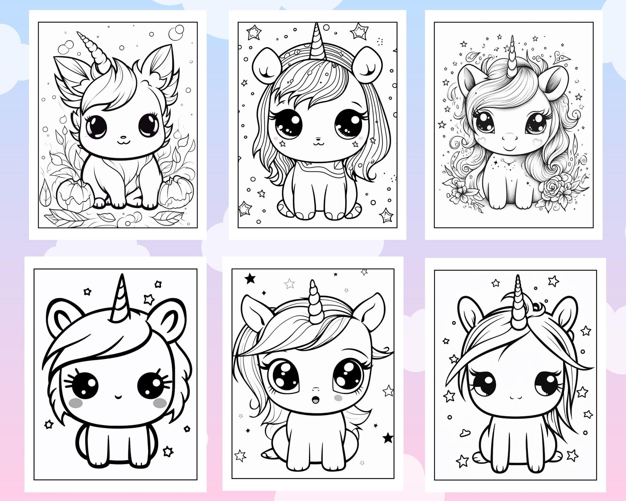 150 Adorable Kawaii Unicorn Printable Coloring Pages for Kids, Printab ...