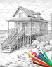 42 Wooden Beach Houses Grayscale Coloring Pages Printable for Adults ...