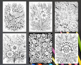65 Folk Art Florals Grayscale Adult Coloring Pages, Printable PDF Inst ...
