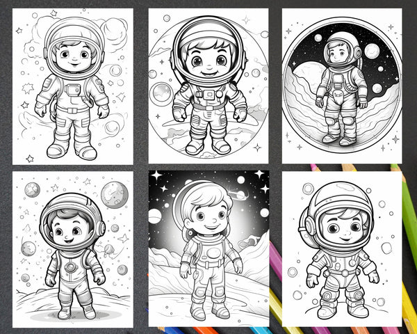 50 Cute Astronaut Adventures Coloring Pages Printable for Kids, PDF Fi