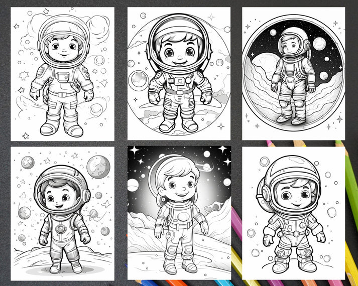 50 Cute Astronaut Adventures Coloring Pages Printable for Kids, PDF Fi