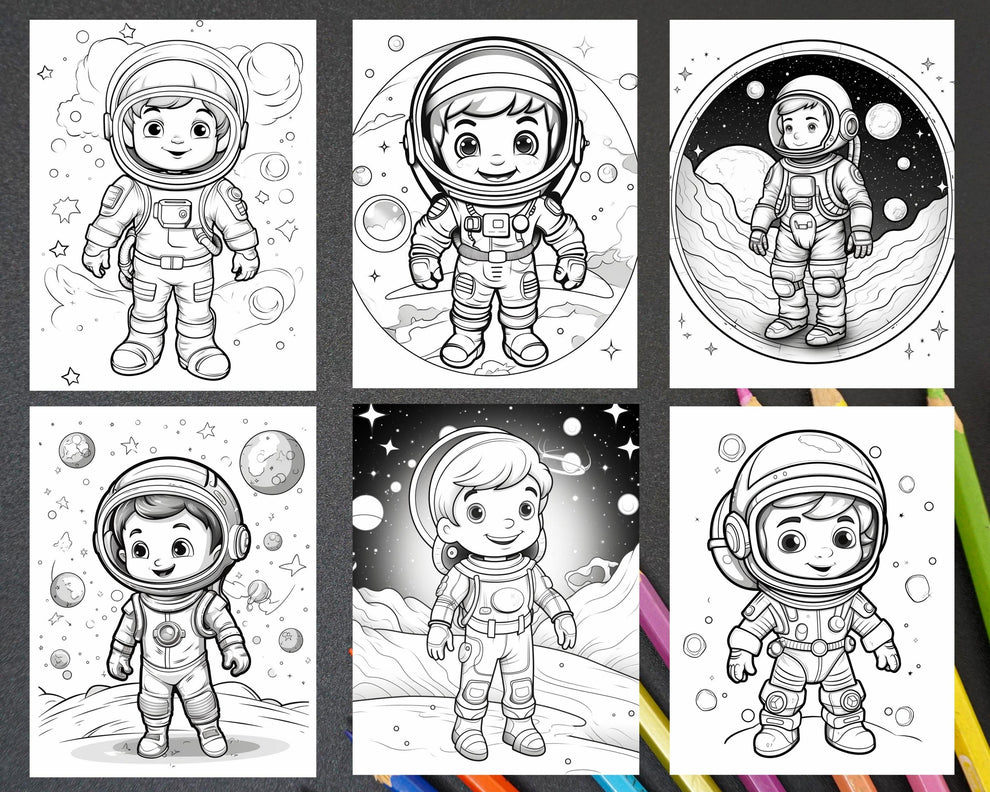 50 Cute Astronaut Adventures Coloring Pages Printable for Kids, PDF Fi