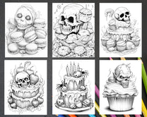 68 Halloween Spooky Desserts Grayscale Coloring Pages Printable for Ad ...