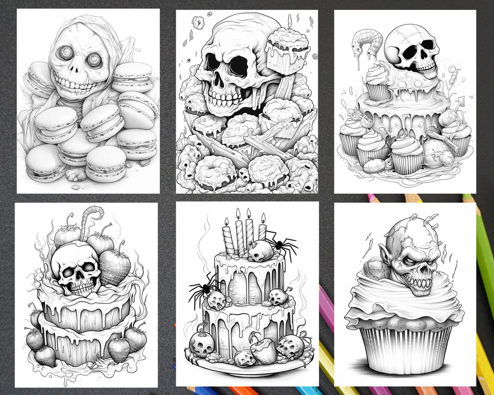 68 Halloween Spooky Desserts Grayscale Coloring Pages Printable for Ad