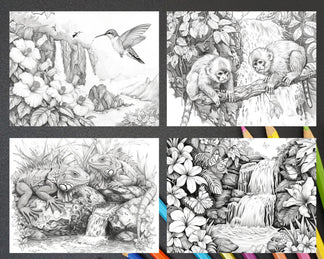 65 Rainforest Waterfall Grayscale Adult Coloring Pages, Printable PDF ...