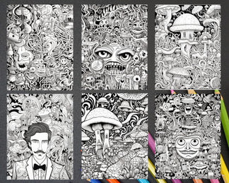 Psychedelic Trippy Coloring Book Printable for Adults, Grayscale Color ...