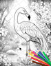 Flamingo Oasis Grayscale Coloring Pages Printable for Adults, PDF File ...