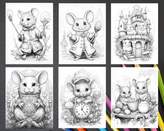 50 Enchanting Fairytale Mice Grayscale Coloring Pages Printable for Ad ...