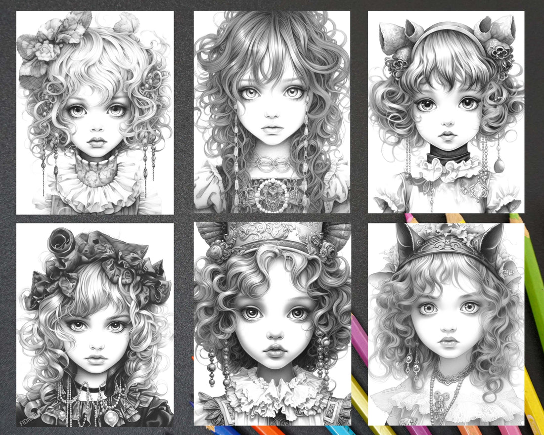 60 Adorable Gothic Girls Grayscale Coloring Pages Printable for Adults